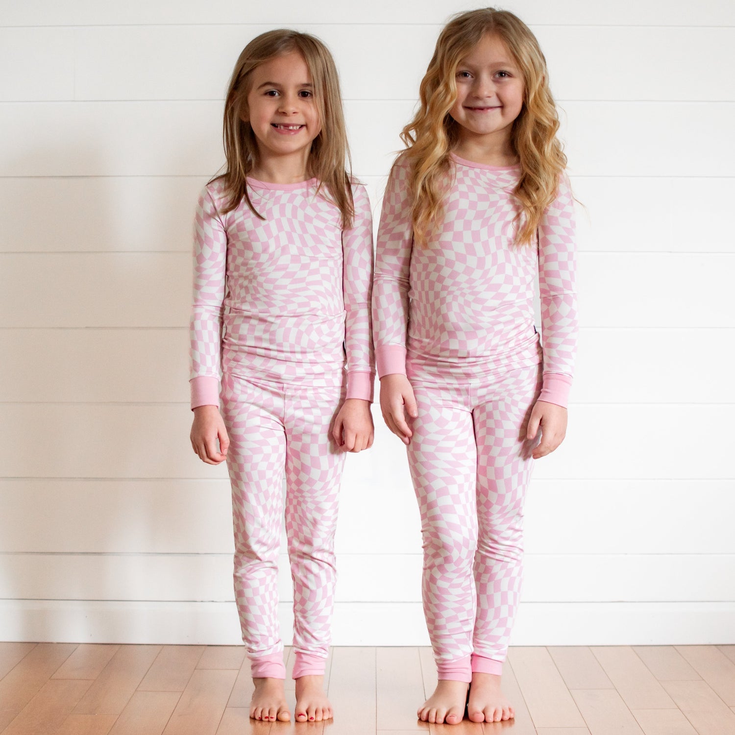Two Piece Kids Bamboo Pajamas: Pink Dizzy Check