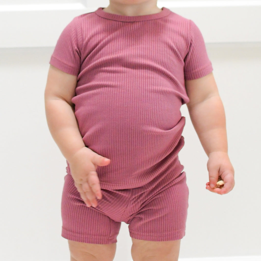 Two-Piece Ribbed Short Set: Mauve Ribbed – millie + roo