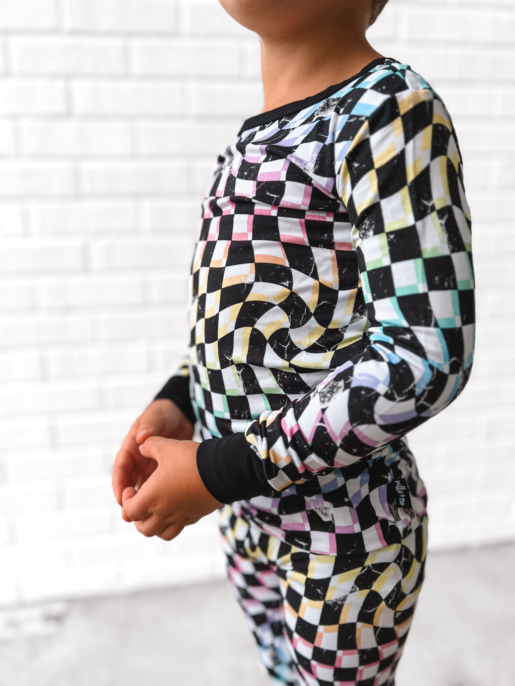 Two Piece Kids Bamboo Pajamas: Neon Dizzy Check – millie + roo